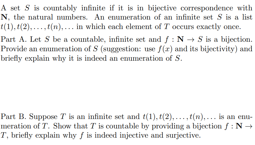 Solved Part B. ﻿Suppose T ﻿is an infinite set and | Chegg.com