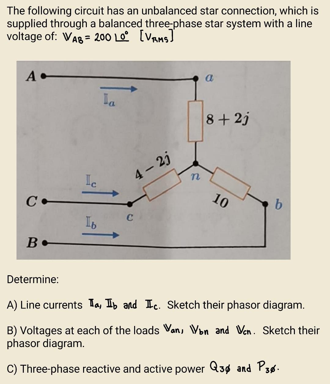 Solved The following circuit has an unbalanced star | Chegg.com
