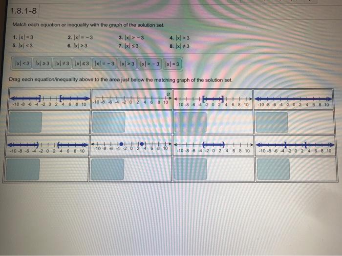 Solved 1.8.1-8 Match each equation or inequality with the | Chegg.com