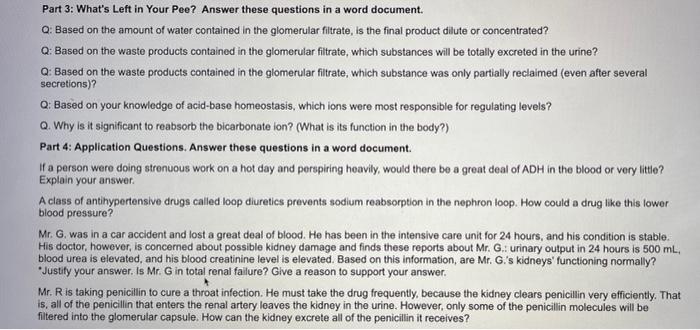 Solved Part 3: What's Left in Your Pee? Answer these | Chegg.com