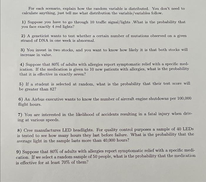 Solved For each scenario, explain how the random variable is | Chegg.com