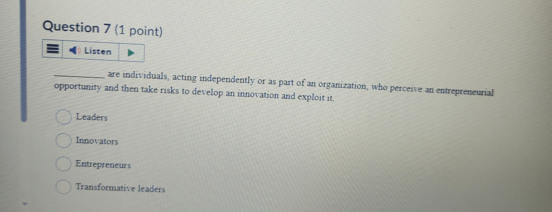 Solved Question 7 (1 ﻿point)Listenq, ﻿are individuals, | Chegg.com