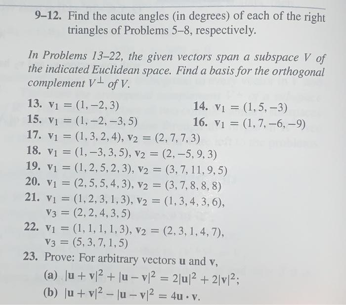 Solved 9-12. Find the acute angles in degrees) of each of | Chegg.com