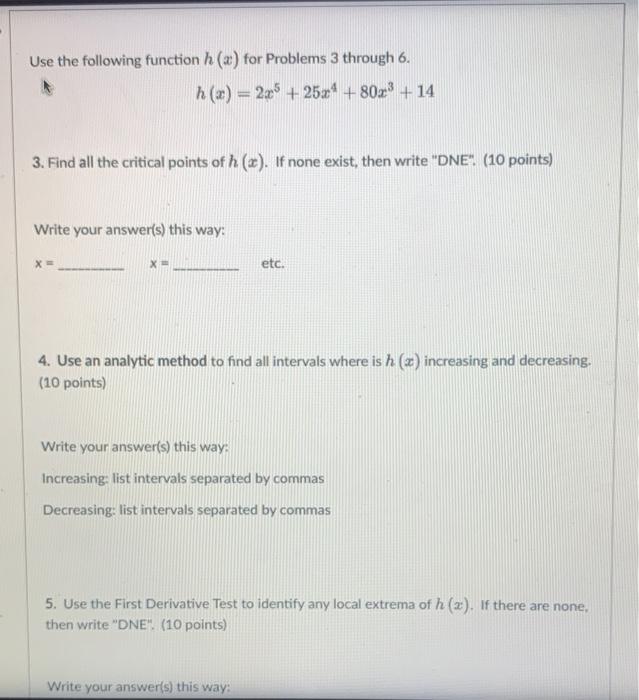 Solved Use the following function h(x) for Problems 3 | Chegg.com