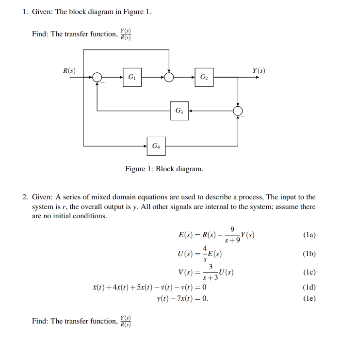 Solved Given: The block diagram in Figure 1.Find: The | Chegg.com