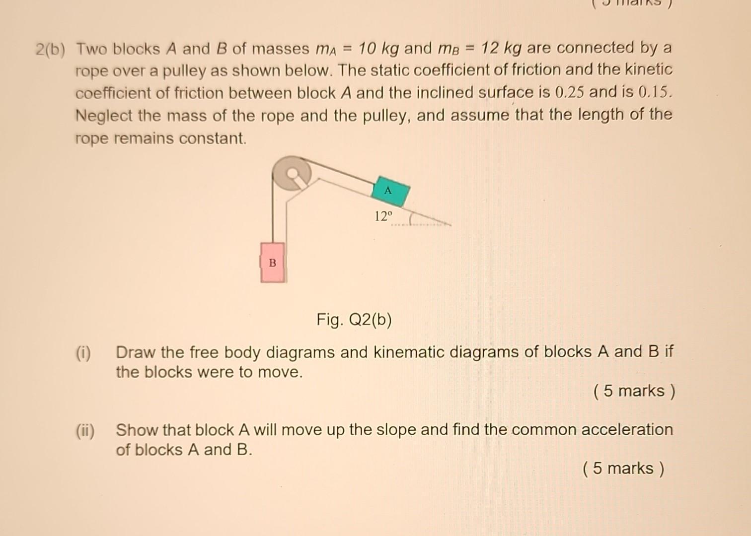 Solved (b) Two blocks A and B of masses mA=10 kg and mB=12 | Chegg.com
