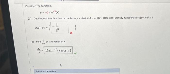 Solved Consider the function. y=−3sin−5(x) (a) Decompose the | Chegg.com