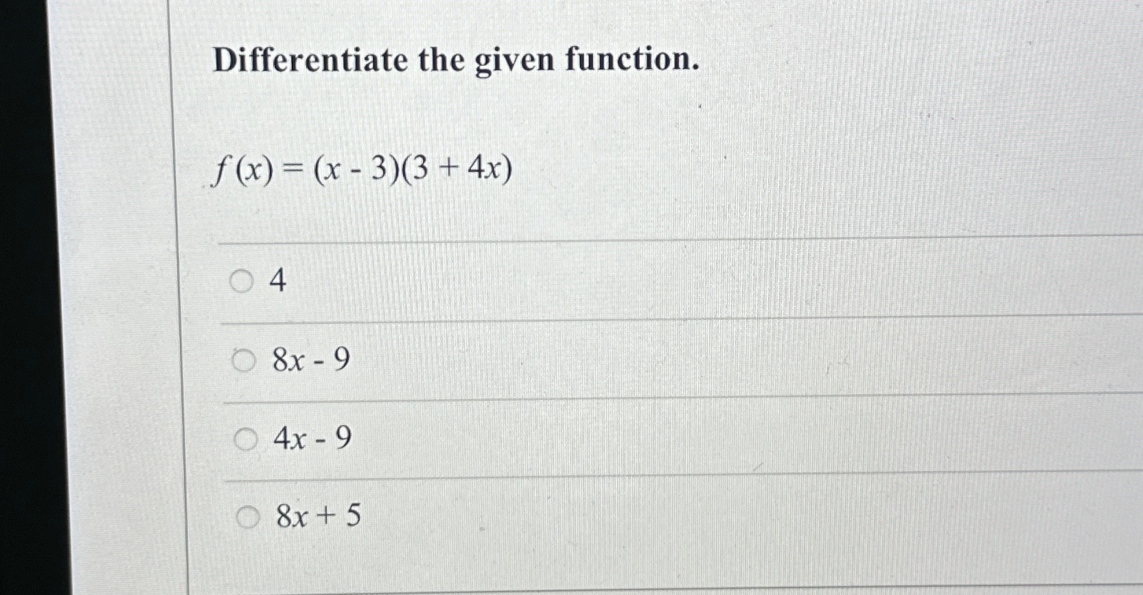 Solved Differentiate the given | Chegg.com