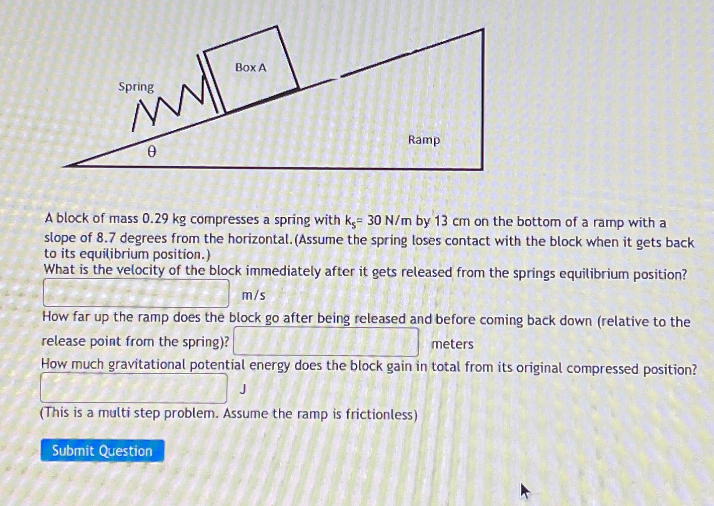 Solved A block of mass 0.29kg ﻿compresses a spring with | Chegg.com
