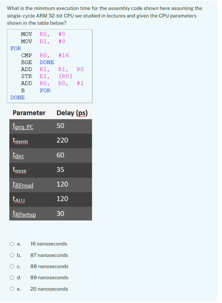Solved What is the minimum execution time for the assembly | Chegg.com