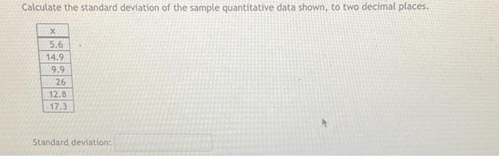 Solved Calculate the standard deviation of the sample | Chegg.com