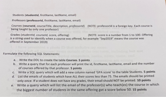 Solved Students (studentid, firstName, lastName, email) | Chegg.com