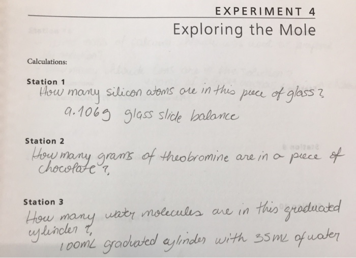 Solved EXPERIMENT 4 Exploring the Mole Calculations: Station | Chegg.com