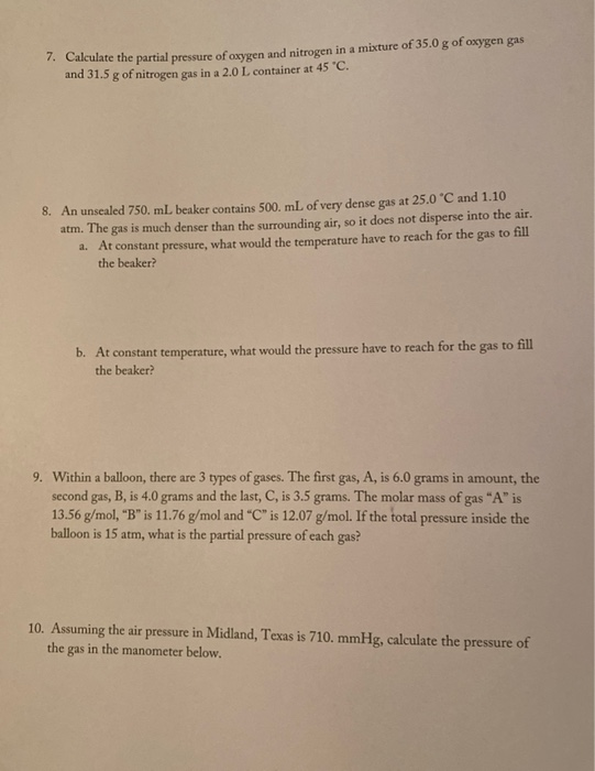 Solved 7. Calculate the partial pressure of oxygen and | Chegg.com