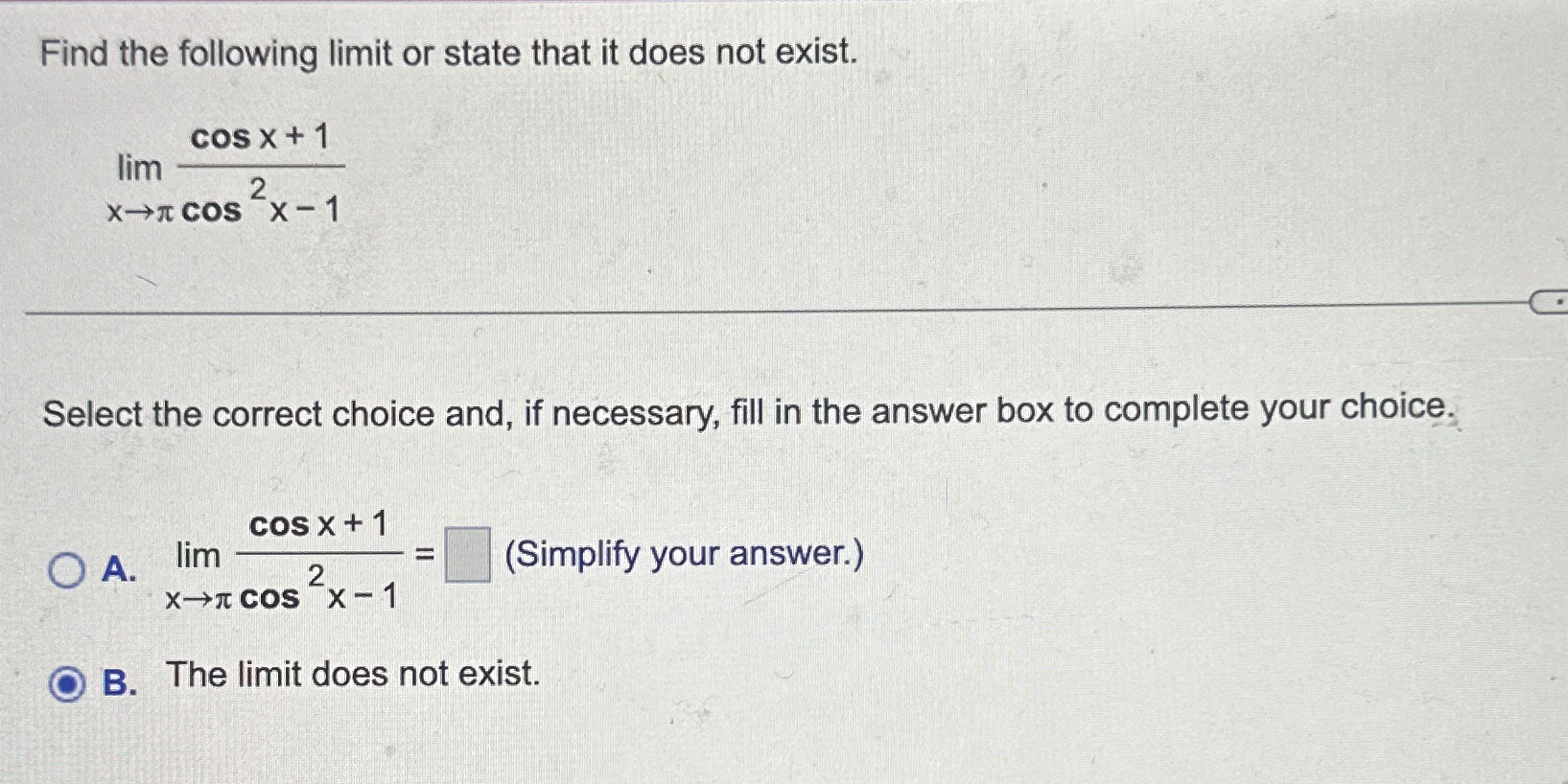 Solved Find the following limit or state that it does not | Chegg.com
