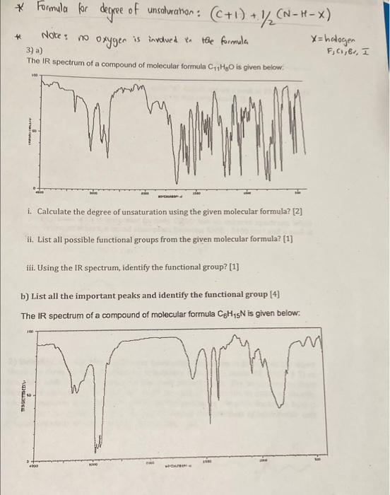 Solved * Formula for degree of unsaturation : * (C+1) + 12 | Chegg.com