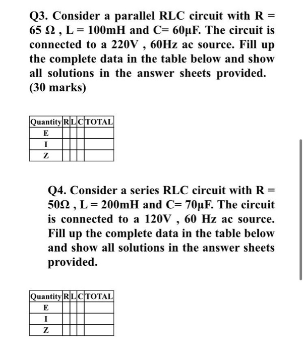 Solved Q3. Consider a parallel RLC circuit with R = 65 22 , | Chegg.com