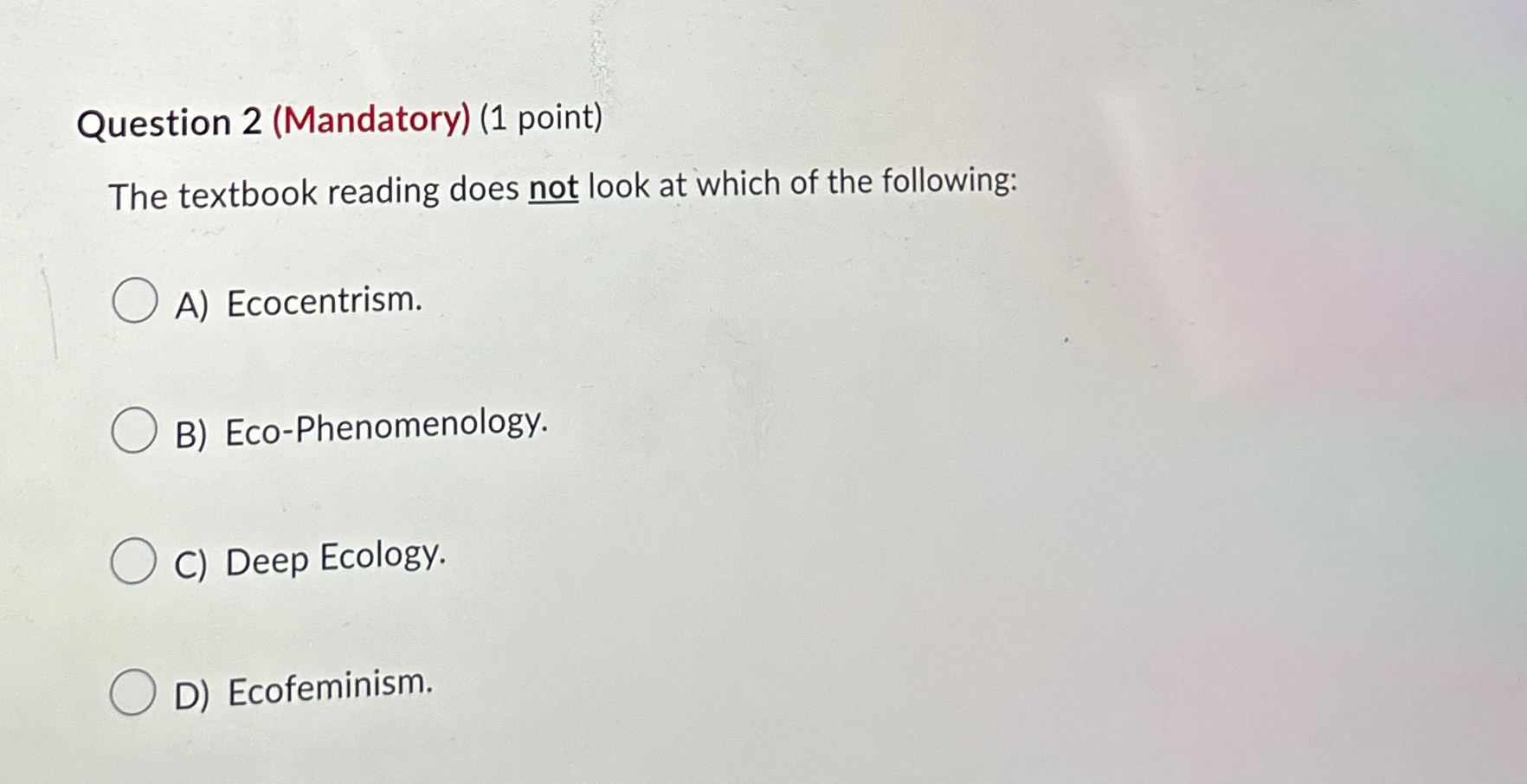 Solved Question 2 (Mandatory) (1 ﻿point)The textbook reading | Chegg.com
