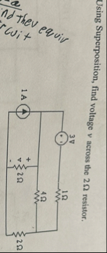 Solved Using Superposition, find voltage v ﻿across the 2Ω | Chegg.com