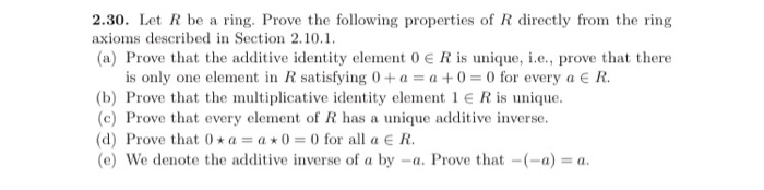 Solved 2.30. Let R be a ring. Prove the following properties | Chegg.com