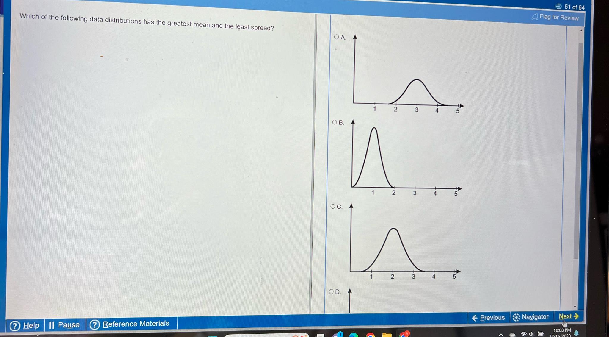 Solved 들 51 ﻿of 64Which of the following data distributions | Chegg.com