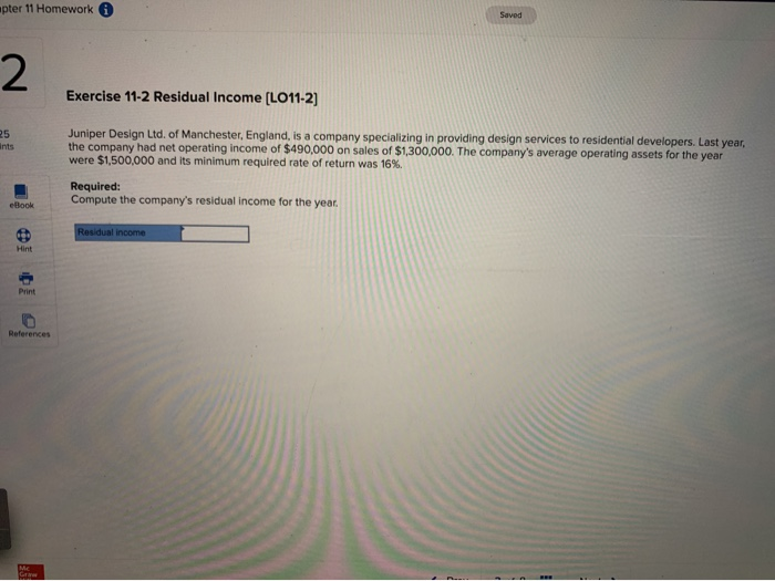 Solved pter 11 Homework Saved 2 Exercise 11-2 Residual | Chegg.com Solved pter 11 Homework Saved 2 Exercise 11-2 Residual | Chegg.com