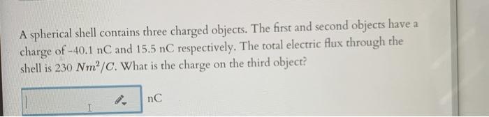 Solved A spherical shell contains three charged objects. The | Chegg.com