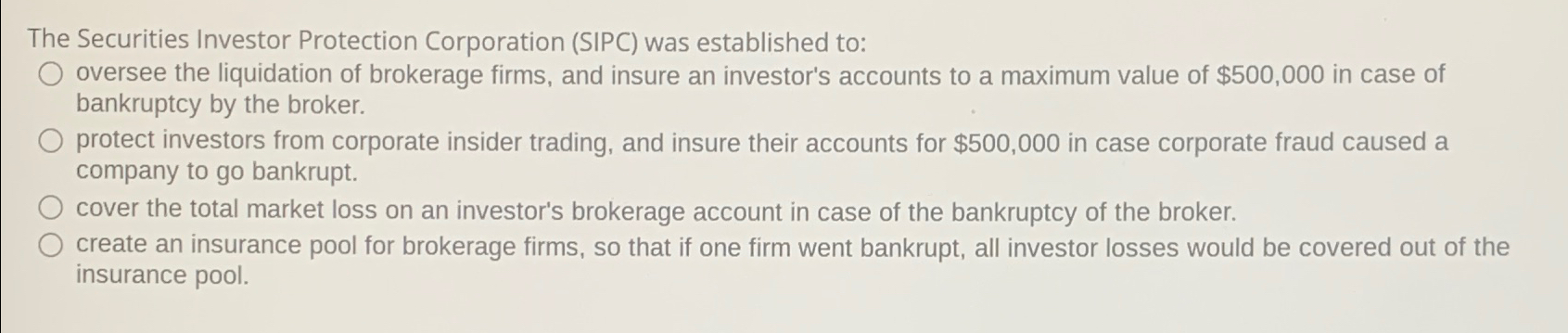 Solved The Securities Investor Protection Corporation (SIPC) | Chegg.com