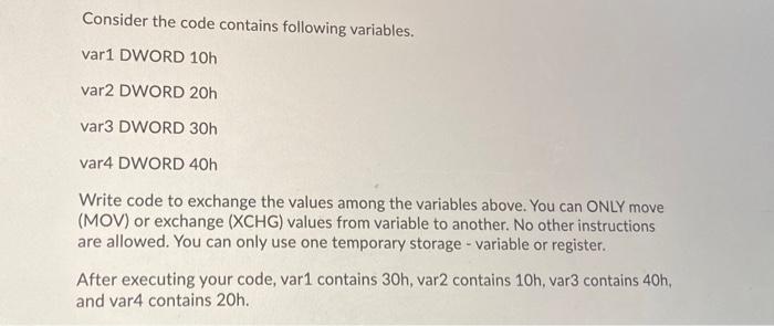 Solved Consider the code contains following variables. var1 | Chegg.com