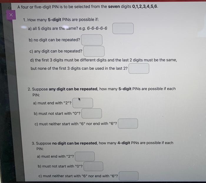 Solved four or five-digit PIN is to be selected from the | Chegg.com