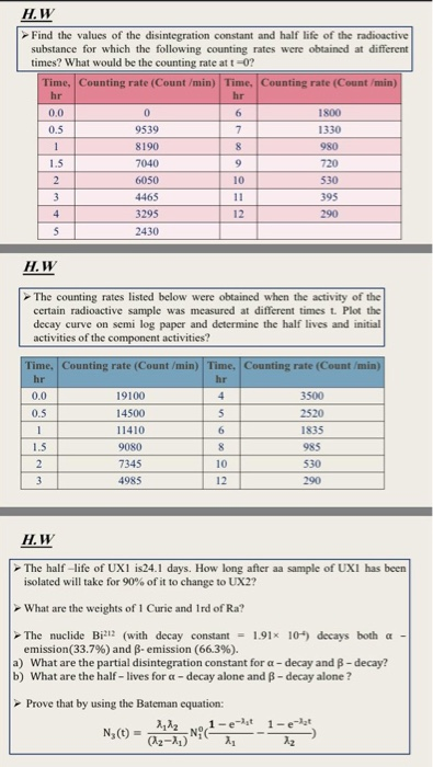 Solved > H.W Prove that by using the Bateman equation: N2(t) | Chegg.com