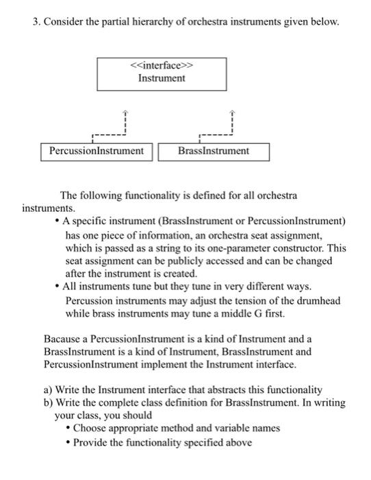 Solved 3. Consider the partial hierarchy of orchestra | Chegg.com