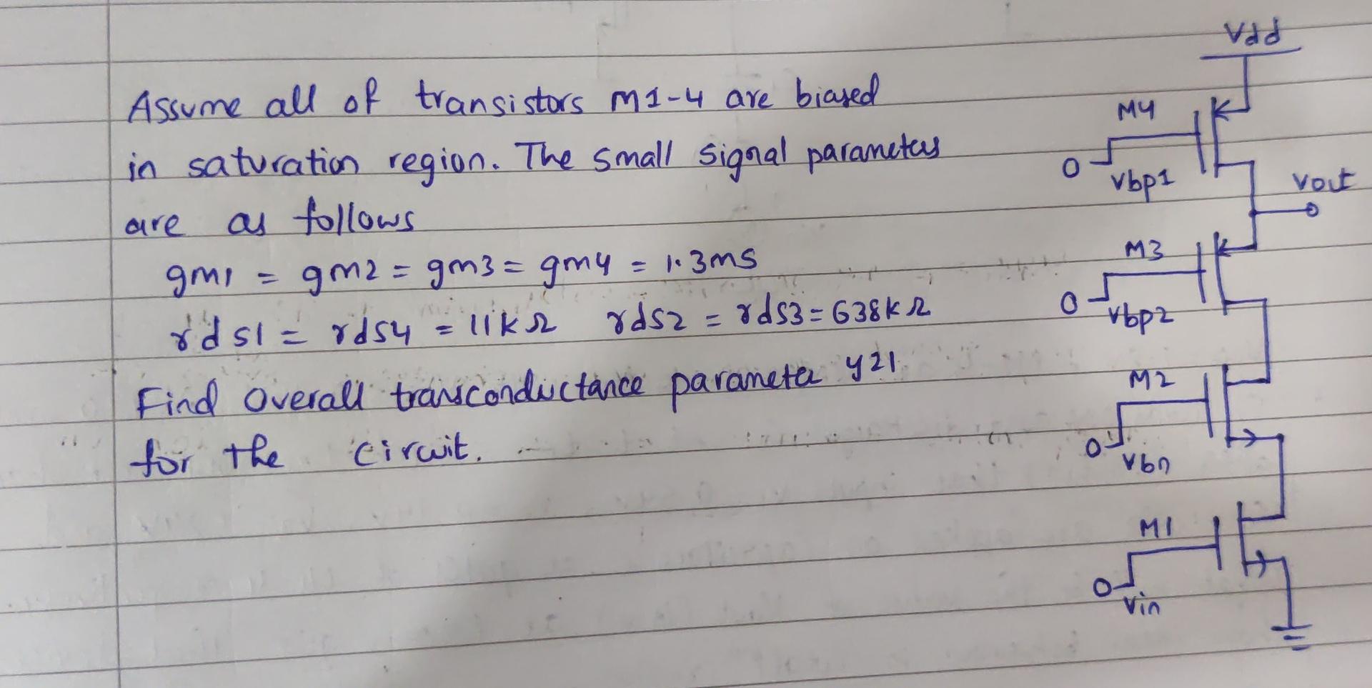 Solved Assume all of transistors m1−4 are biased in | Chegg.com