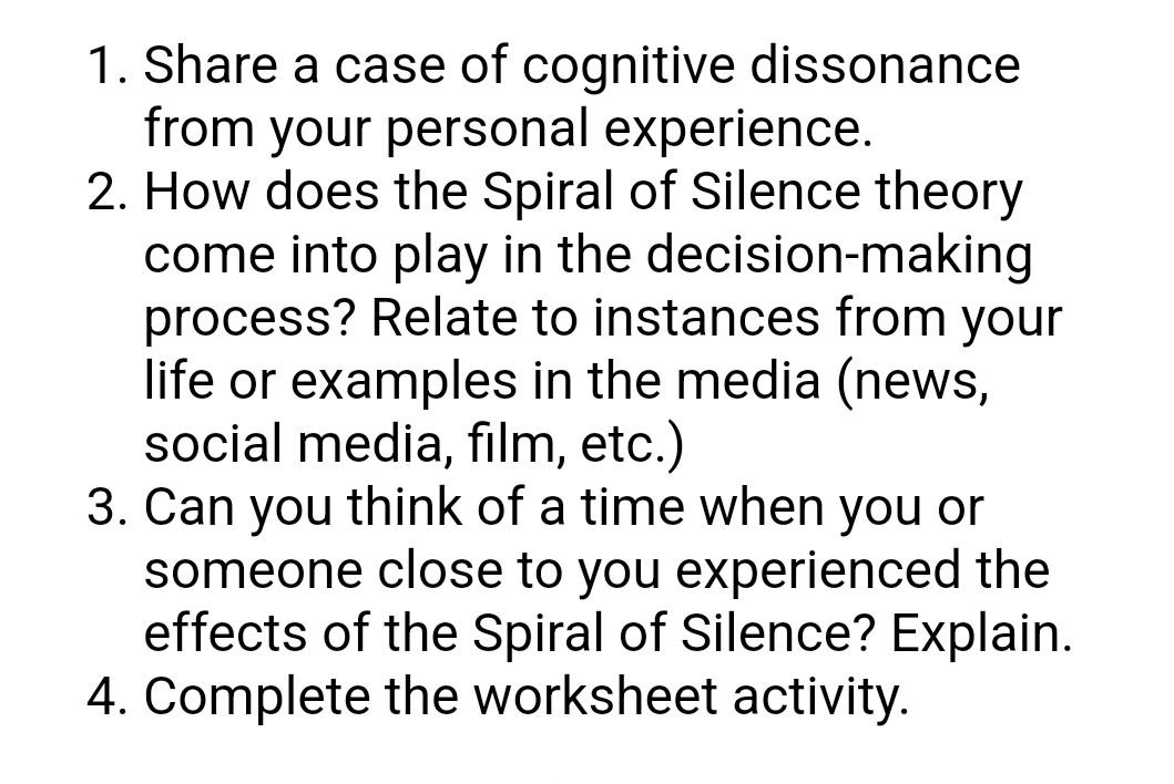 Solved 1. Share a case of cognitive dissonance from your | Chegg.com