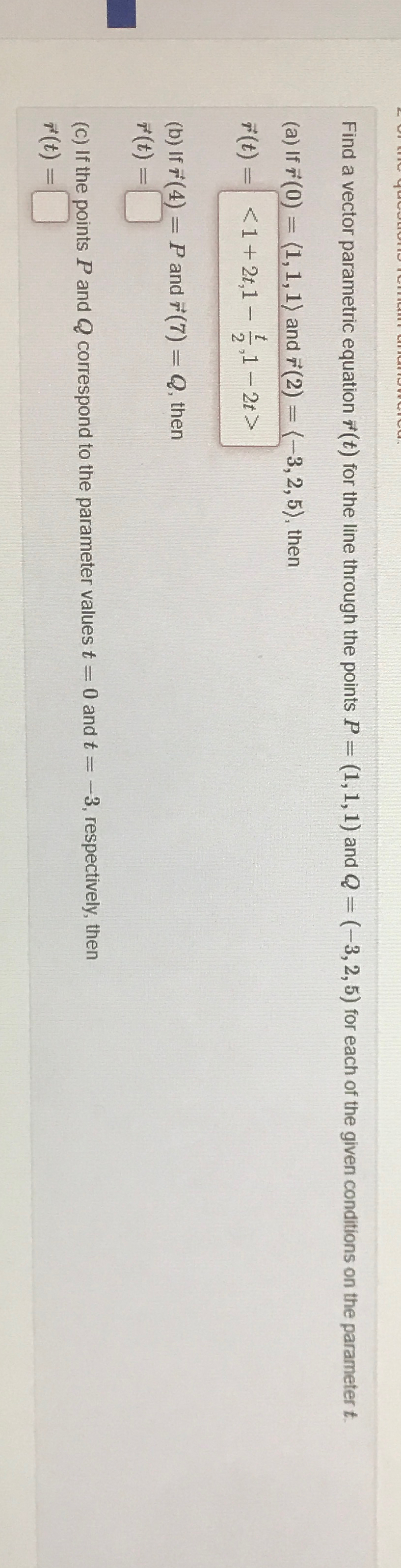 Solved Find a vector parametric equation vec(r)(t) ﻿for the | Chegg.com