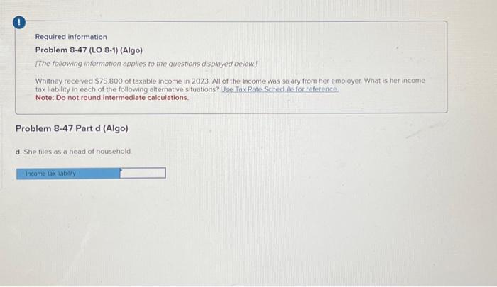 Solved Required information Problem 8-47 (LO 8-1) (Algo) | Chegg.com
