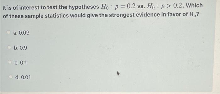 Solved It is of interest to test the hypotheses Ho: p = 0.2 | Chegg.com