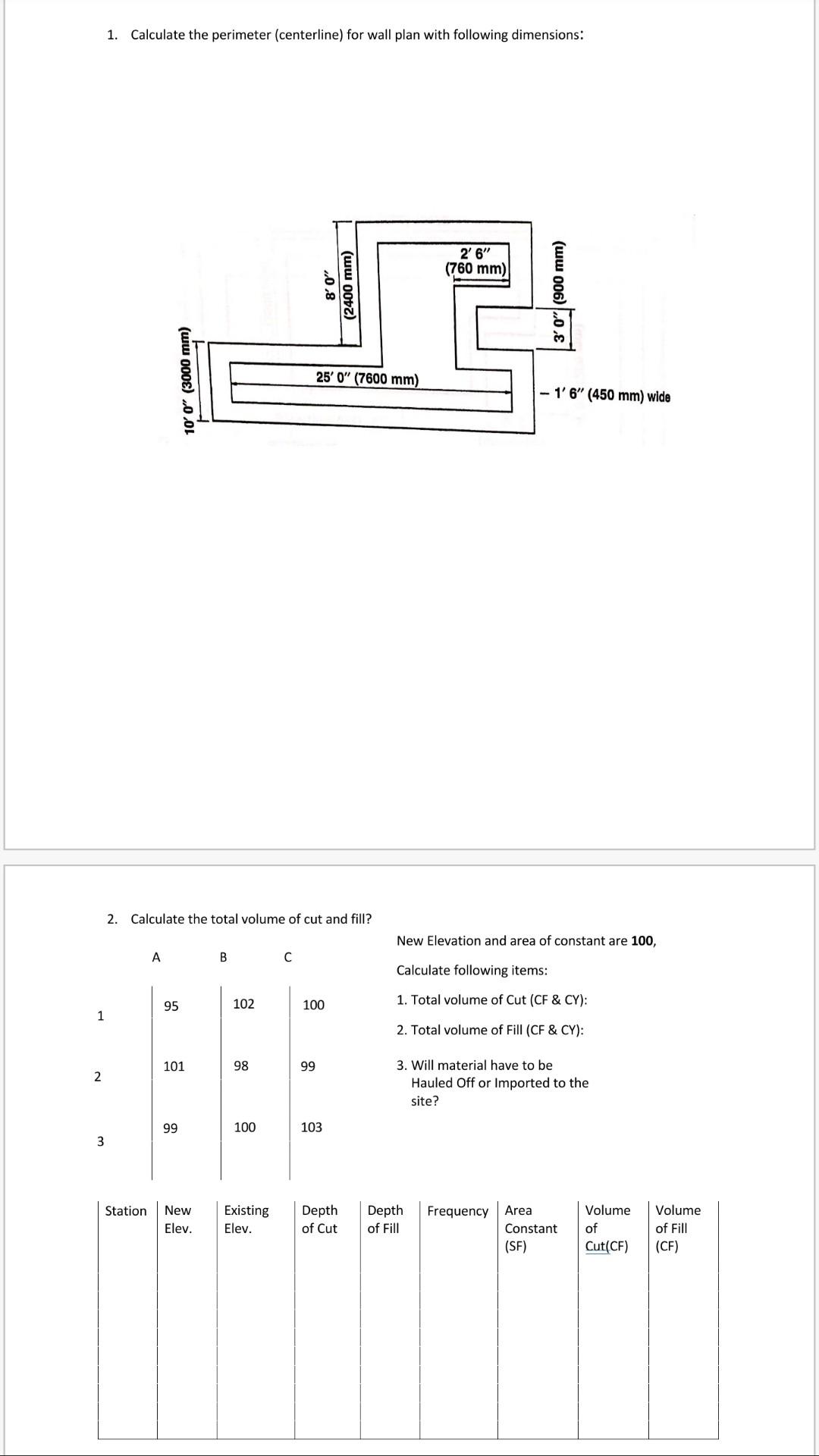 Solved 1. Calculate the perimeter (centerline) for wall plan | Chegg.com