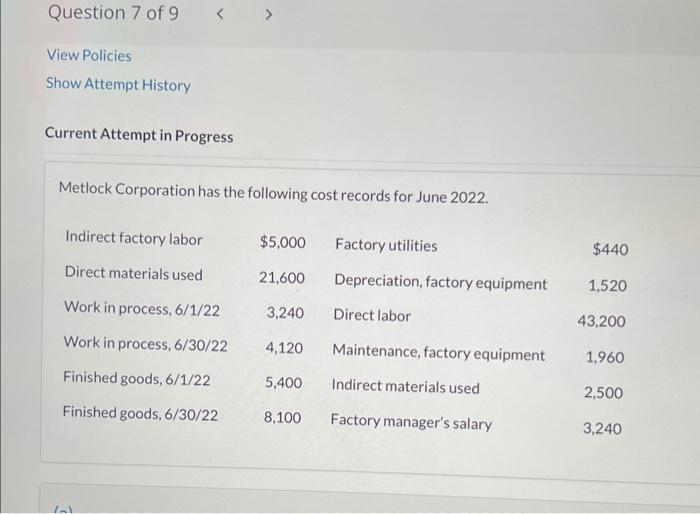 Solved Current Attempt in Progress Metlock Corporation has | Chegg.com