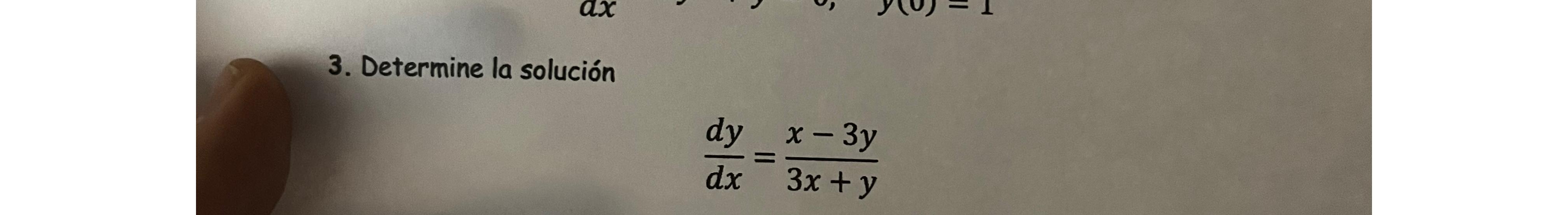 Solved Determine la solucióndydx=x-3y3x+y | Chegg.com