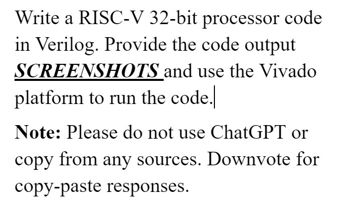 Solved Write A Risc V 32 Bit Processor Codein Verilog