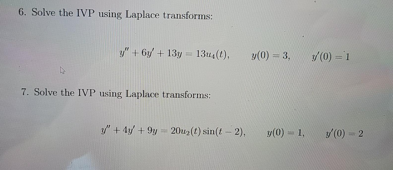 Solved 6. Solve the IVP using Laplace transforms: y" + 6y' + | Chegg.com