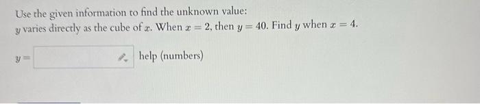 Solved Use the given information to find the unknown value: | Chegg.com