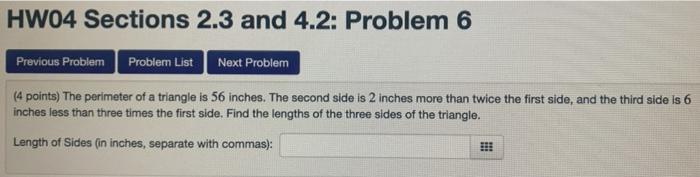 Solved HW04 Sections 2.3 and 4.2: Problem 6 Previous Problem | Chegg.com