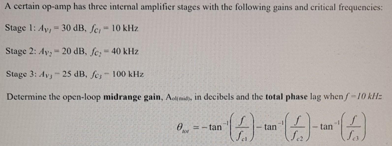 Solved A certain op-amp has three internal amplifier stages | Chegg.com
