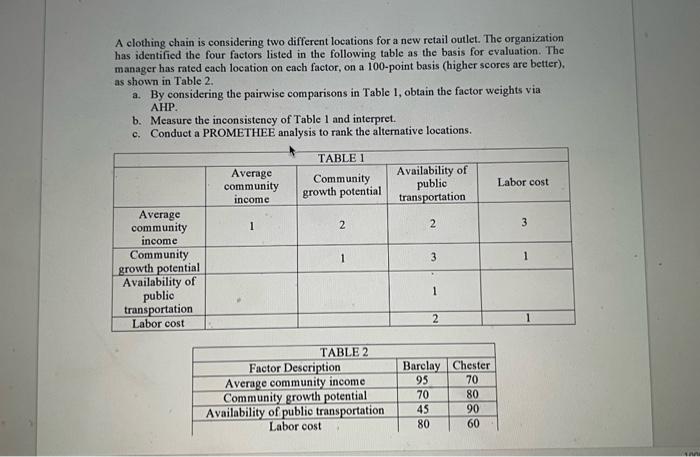 Solved A elothing chain is considering two different | Chegg.com