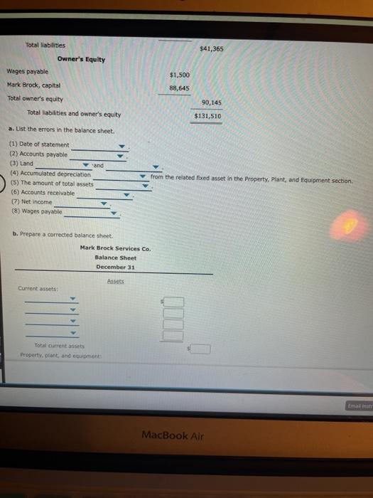 Solved The Following Balance Sheet Contains Errors Mark Chegg