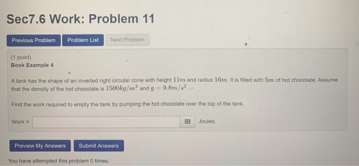 Solved Sec7.6 Work: Problem 1 Previous Problem Problem List | Chegg.com