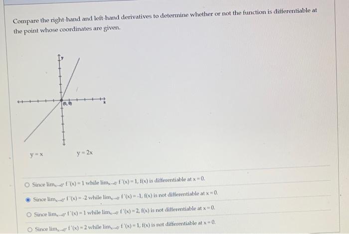 Solved Compare the right-hand and left hand derivatives to | Chegg.com