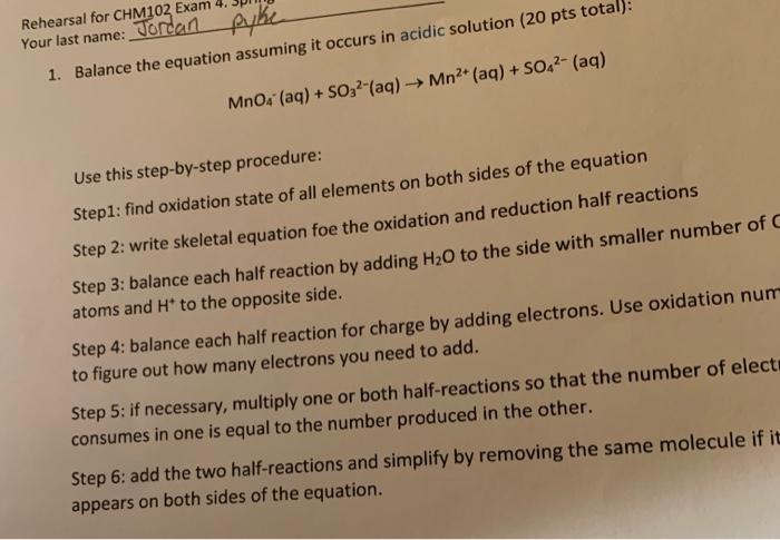 Solved Rehearsal for CHM102 Exam Your last name: Jordan pyke | Chegg.com